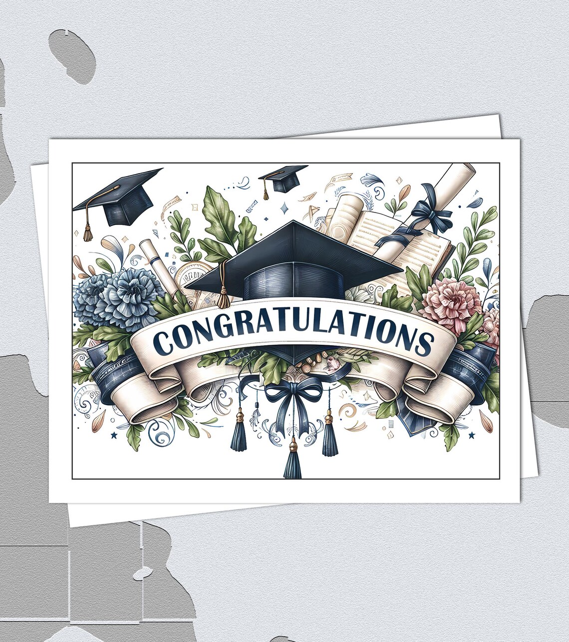 Graduation Congratulations Card – Scrolls, Florals, Tassels ...