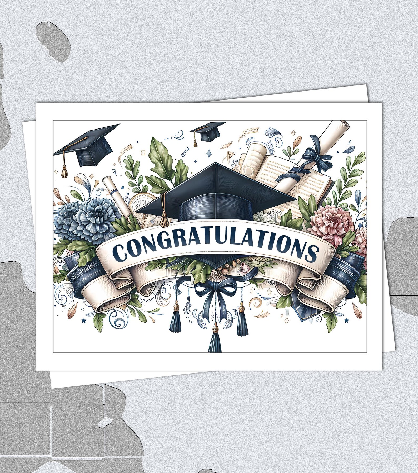 Graduation Congratulations Card – Scrolls, Florals, Tassels ...