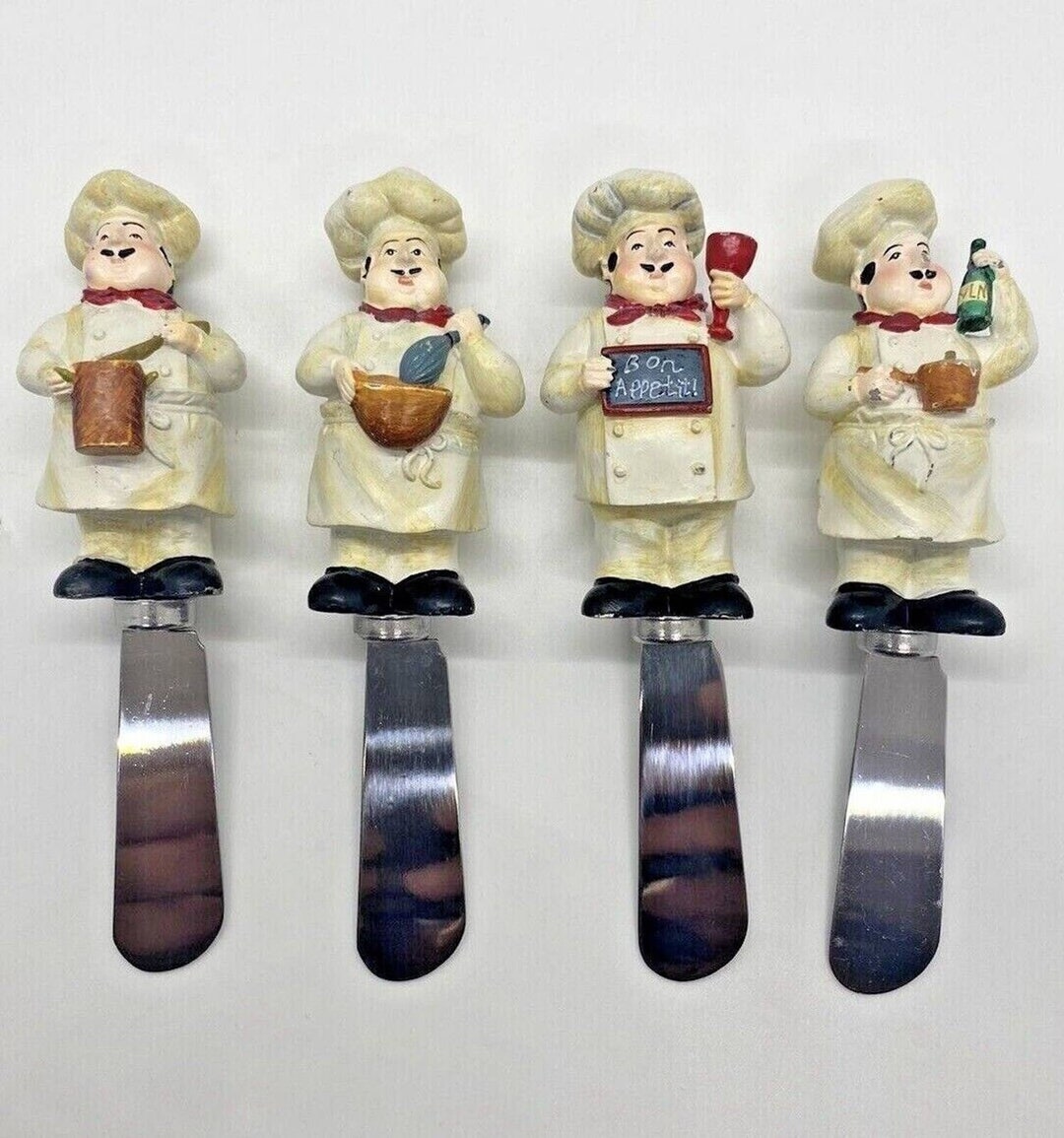 Set of 4 Guy Buffet Le Chefs Figures Cheese Spreaders & Hors D'oeuvre ...