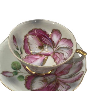 Vintage Saji Fancy China Cup & Saucer Hand Painted Orchid Raised Gold ...