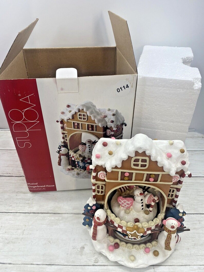 Gingerbread House Musical Rotating Snowman Music Box by Studio Nova W ...