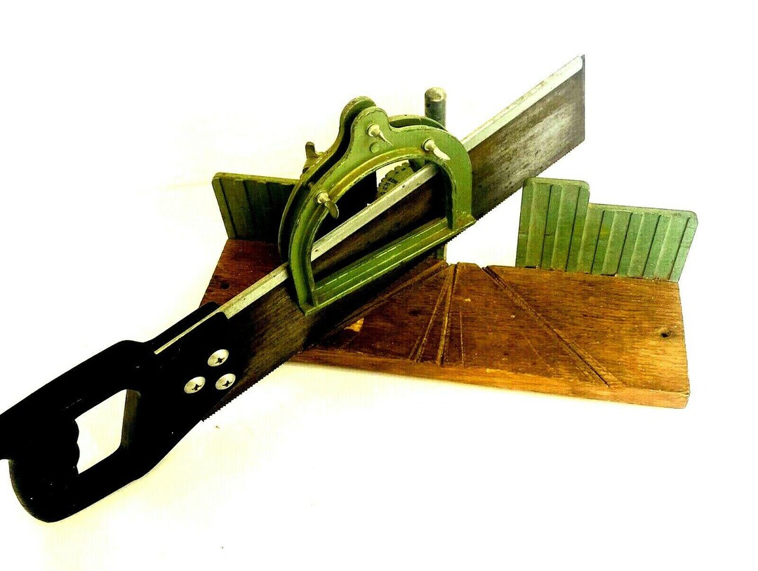 Vintage Mount Miter Box Saw SET Work Bench Wood Tool Green Hempe Model ...