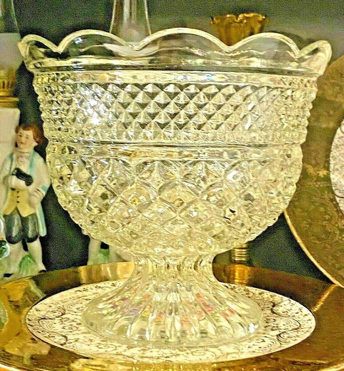 Vintage Anchor Hocking Crystal Wexford Glass Centerpiece Footed Bowl - Etsy