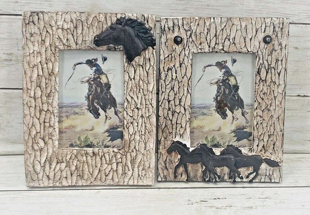 2 Western Country Rustic Cowboy WILD WEST HORSES Resin Picture Frames ...