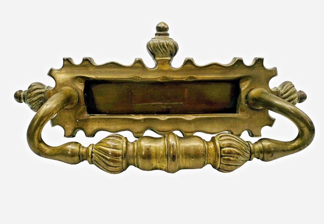 Antique Brass Mail Letter Slot Door Knocker Combo Victorian Decor Aged ...