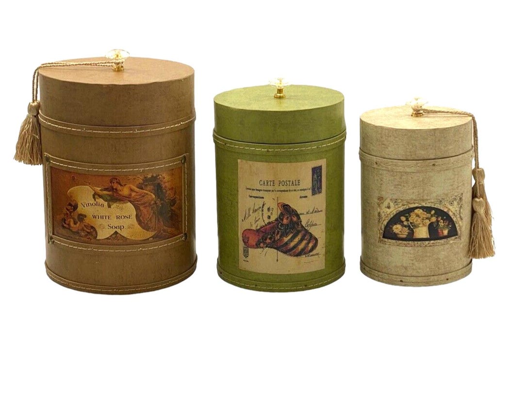 Victorian Farmhouse Chic Bath Canisters Vintage 3 Pcs Shabby Cottage - Etsy