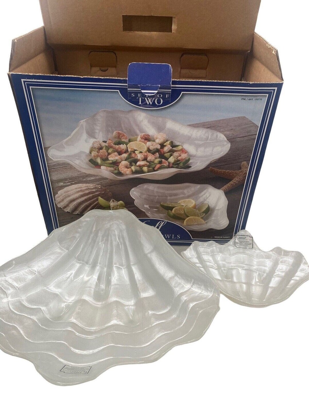 ARDA Glassware TURKEY Pearl Shell Set of 2 Scalloped Edge Serving ...