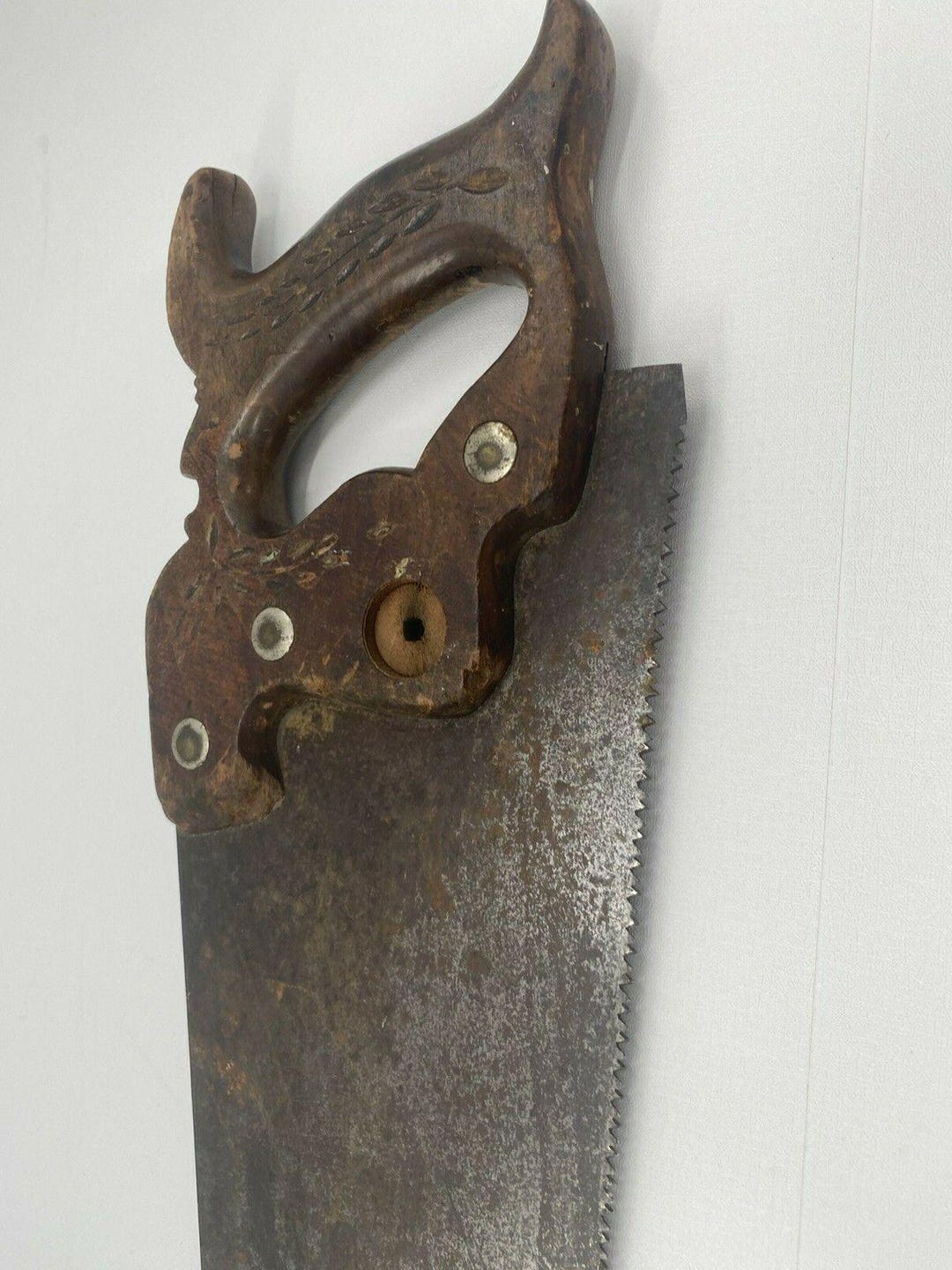 Vintage Antique Hand Saw 26 in Blade With Ornate Engraved Wood Handle ...