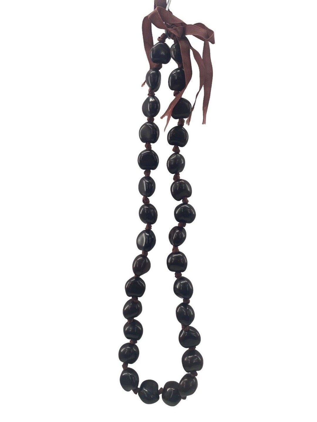 Hawaiian Shell Brown Kukui Nut Necklace Hawaii Lei Vintage Boho Surfer ...