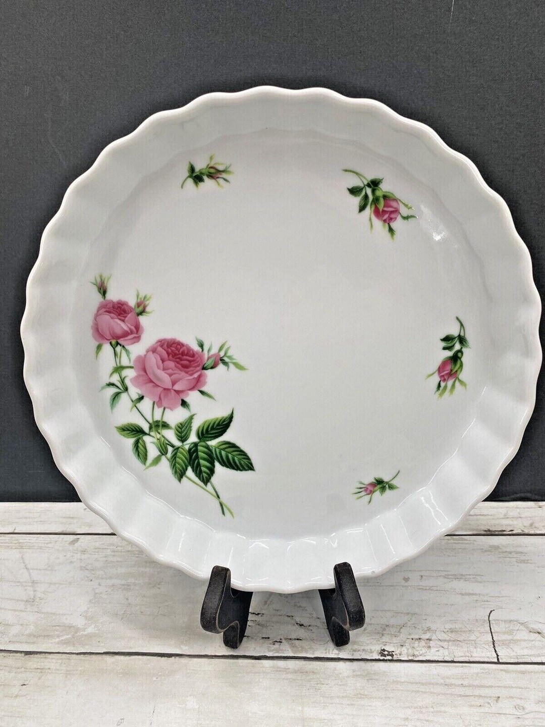 Christineholm Porcelain Rose Pattern Quiche, Tart, Pie Plate 9.5 ...