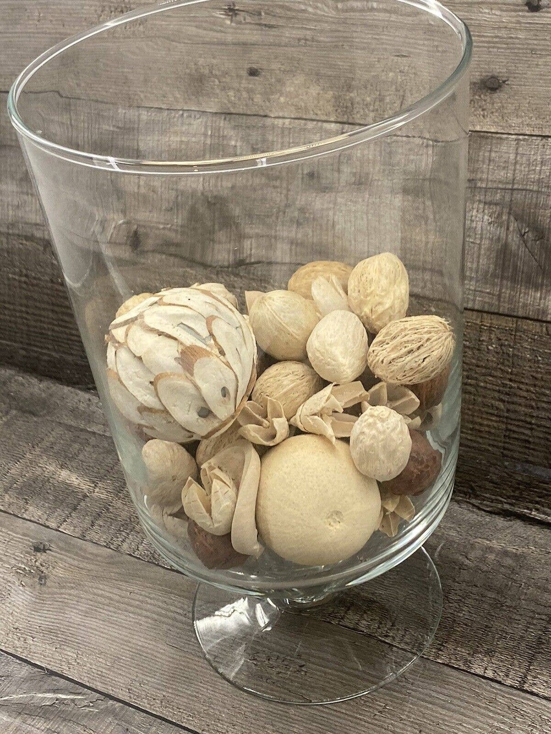 Vintage Large Pedestal Apothecary Vase Jar Clear Glass Mcm W Potpourri