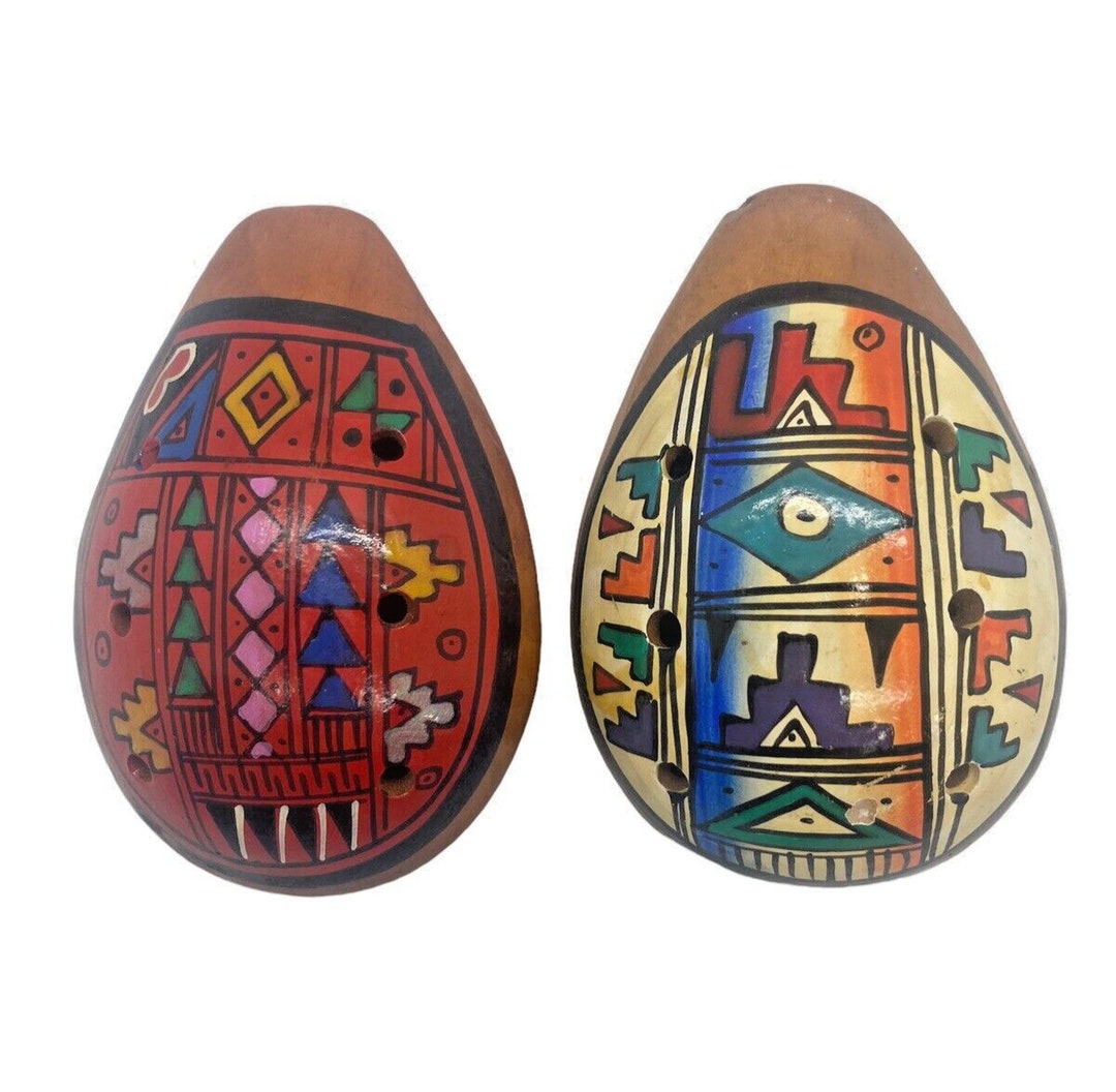 2 Peruvian Art Ocarina Whistle Clay Flutes Hand Made Painted - Etsy