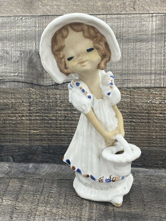 Vintage Porcelain Pottery Bonnet Girl Figurine Doll Holding - Etsy