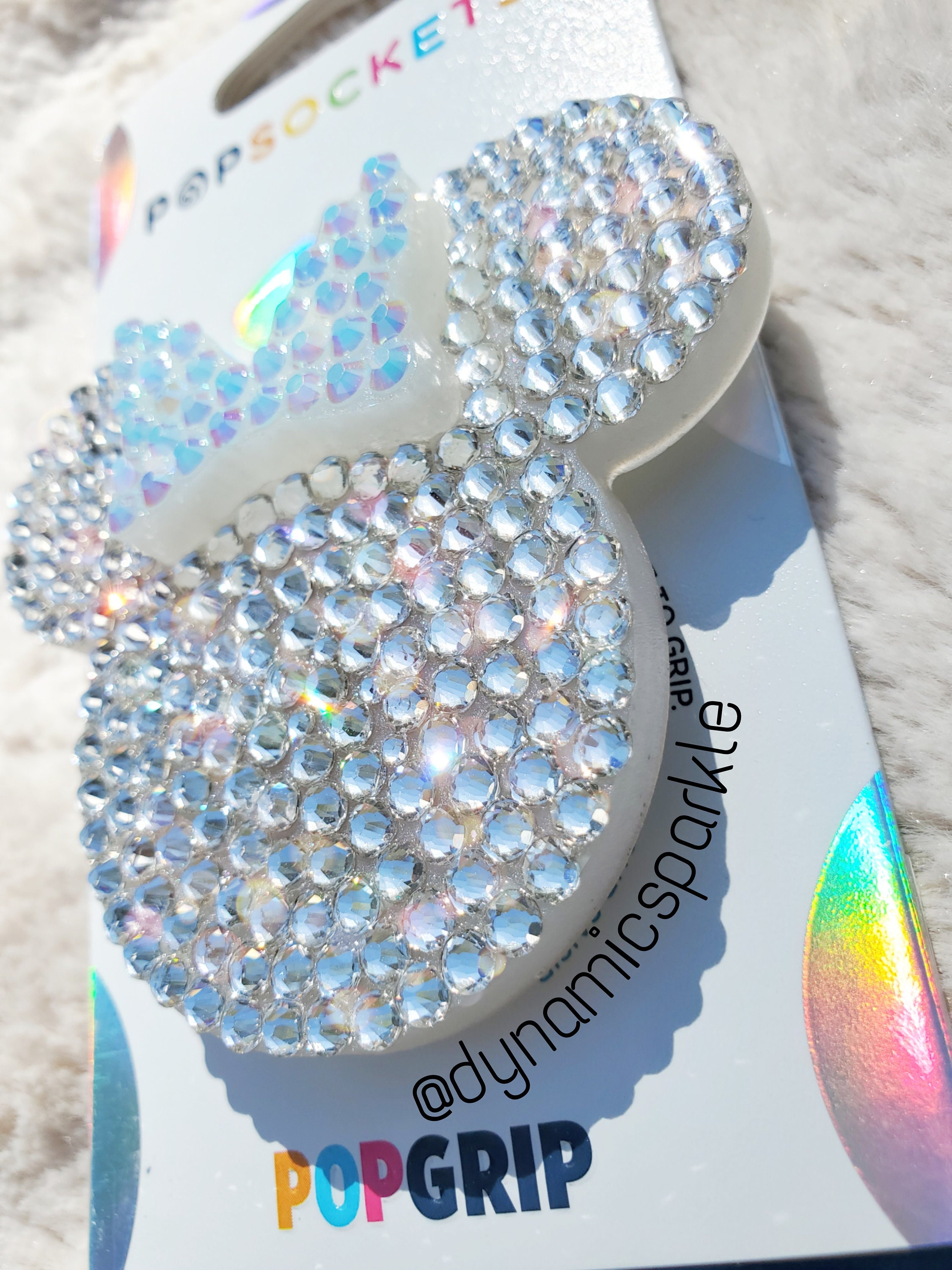 Custom clear Minnie Mouse blue bow inspired bling Popsocket | Etsy