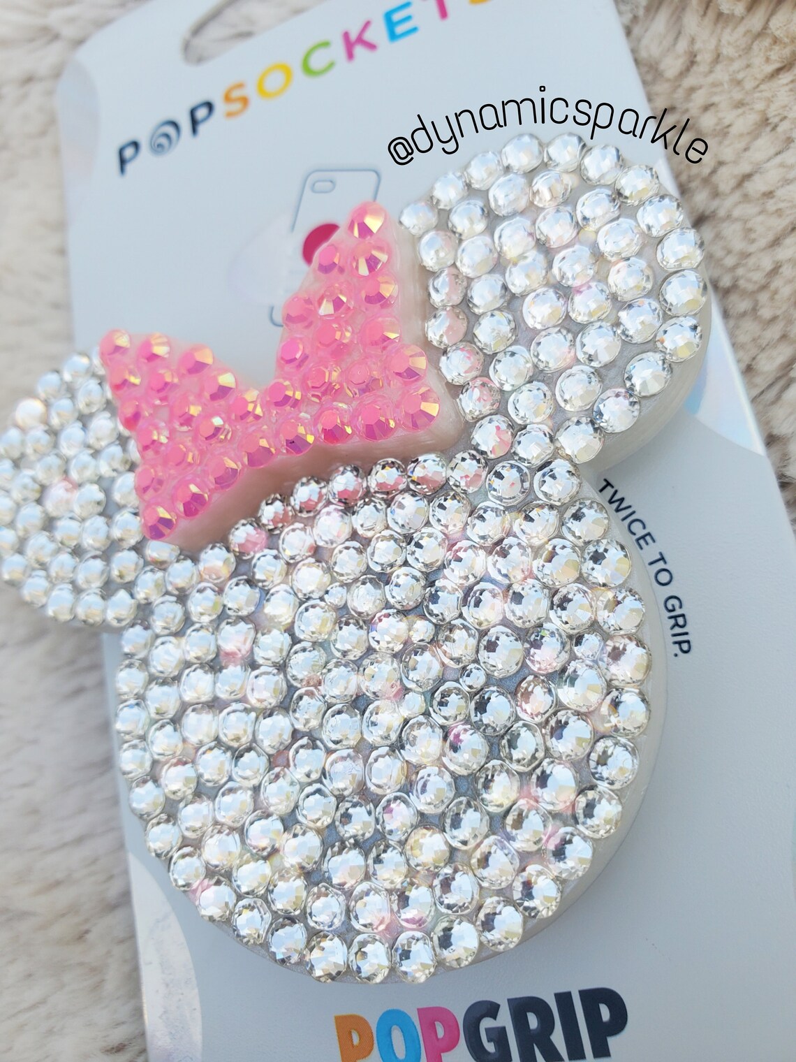 Custom clear Minnie Mouse pink bow inspired bling Popsocket | Etsy