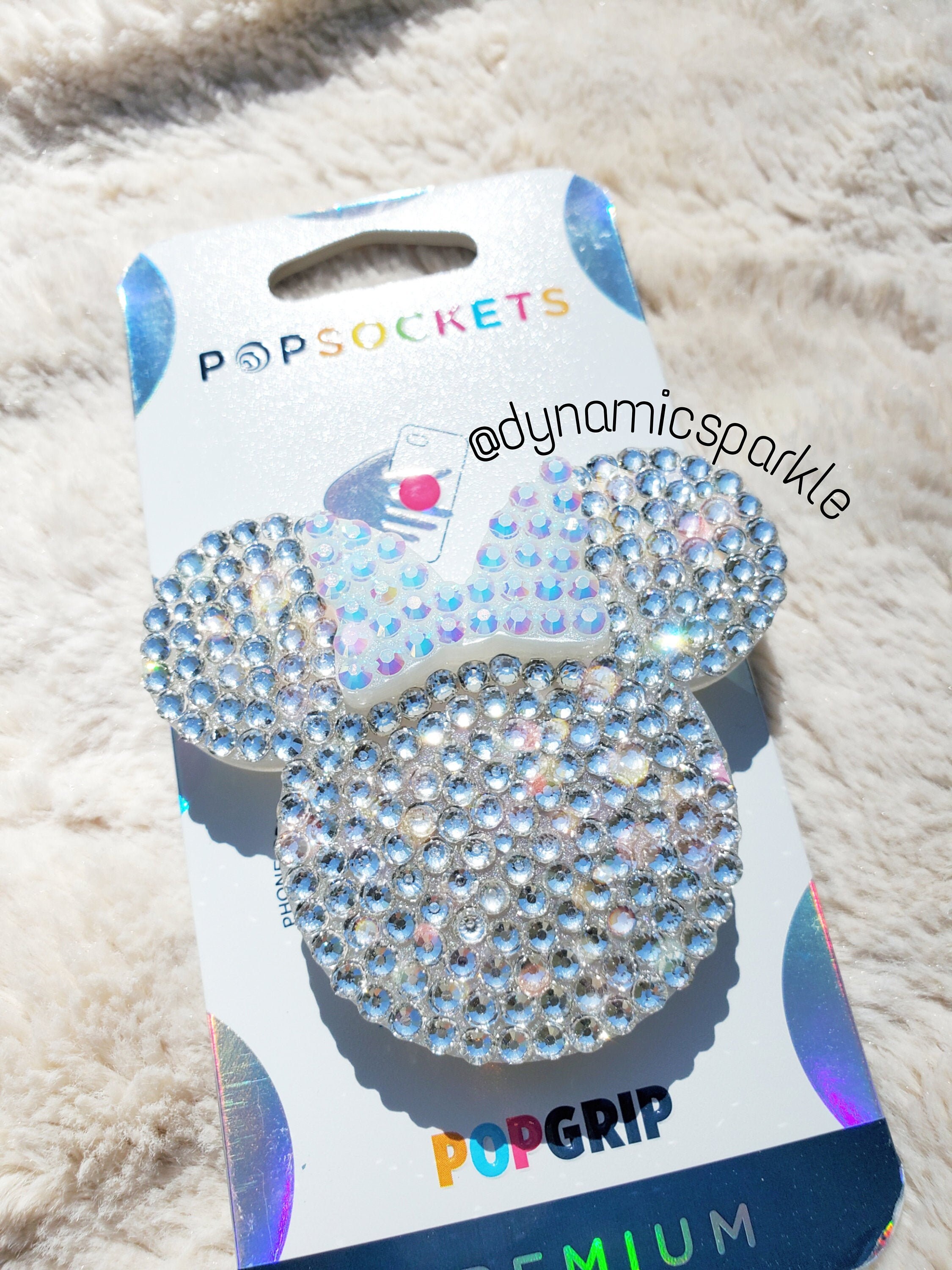 Custom clear Minnie Mouse blue bow inspired bling Popsocket | Etsy