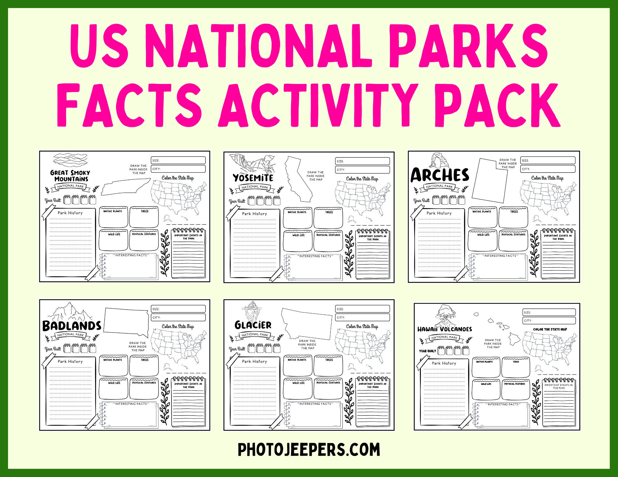 National Park Facts, National Park Printable, National Park Activity ...