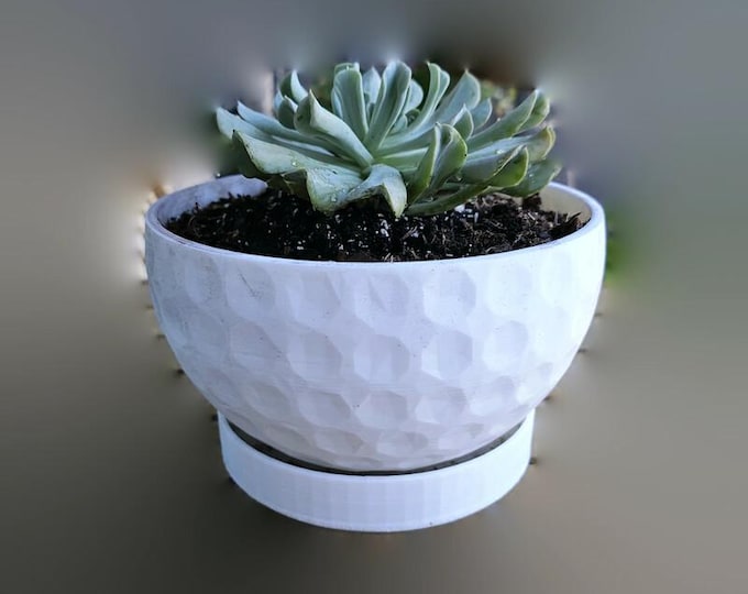 Round Golf Ball Ceramic Planter, White Spherical Display Pot Home Decor ...