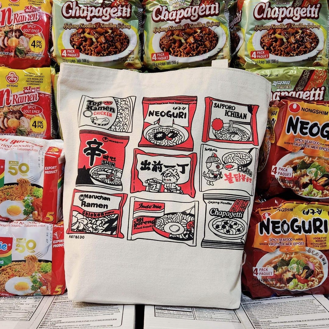 Instant Noodle Tote Bag - Cute & Durable Canvas Shopper for Food Lovers ...