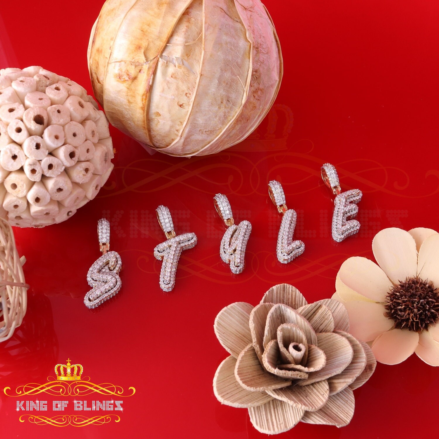 King of Blings Yellow Cursive 3D Alphabet Shape 925 Sterling Silver ...