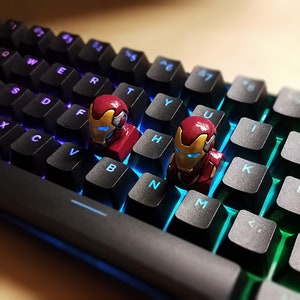 The Avengers Iron Man Backlit LED Keycaps Handmade Resin Custom Artisan ...