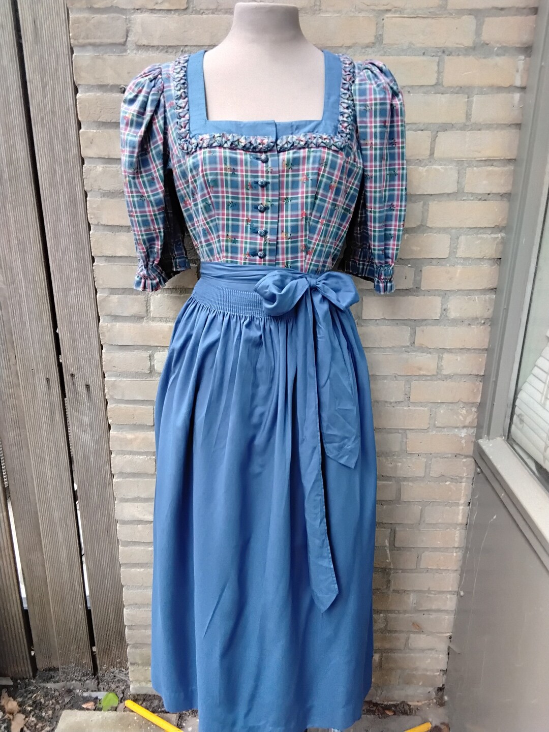 KRUGER DIRNDL Vintage 1980's Multicolor Tartan Checker With Flower ...