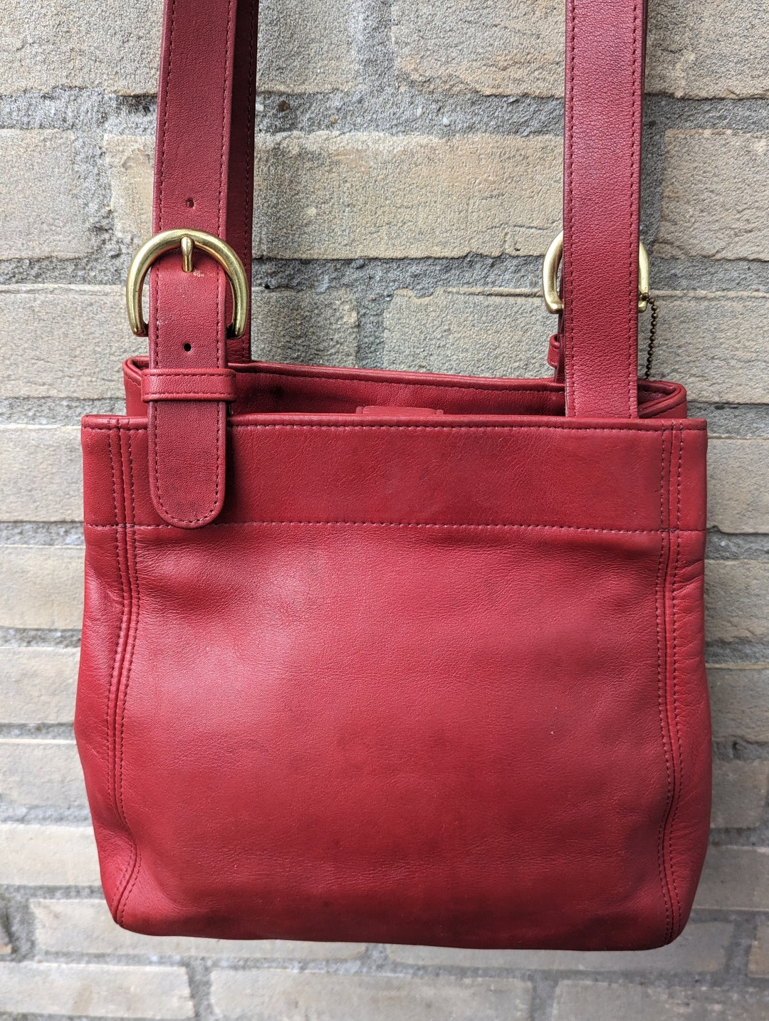 Vintage COACH 4157 Soho Red Bucket Hobo Leather Two Handle Shoulder Bag ...