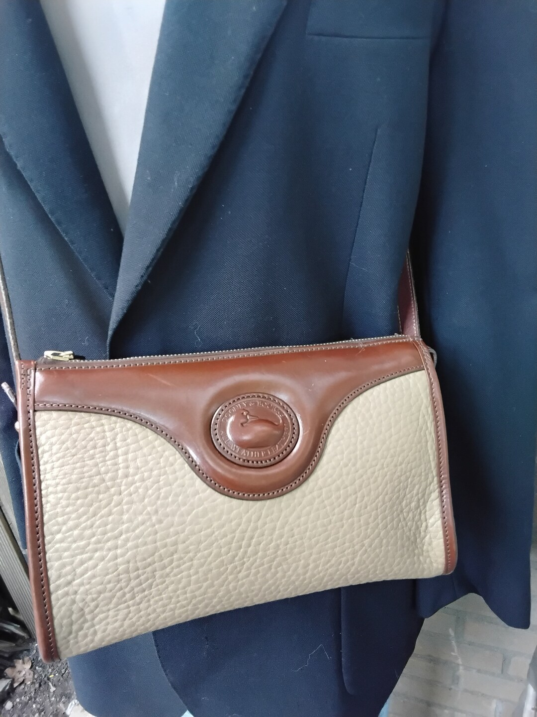 Authentic Dooney and Bourke Vintage Beige Mocha Brown Trim Grain ...