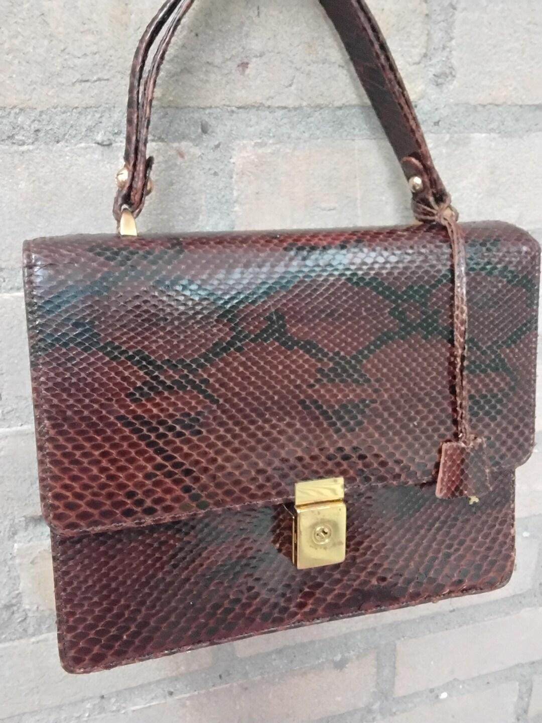 1950s/1960s Vintage Brown With Black Exotic Snake Skin Tophandle Boxy ...