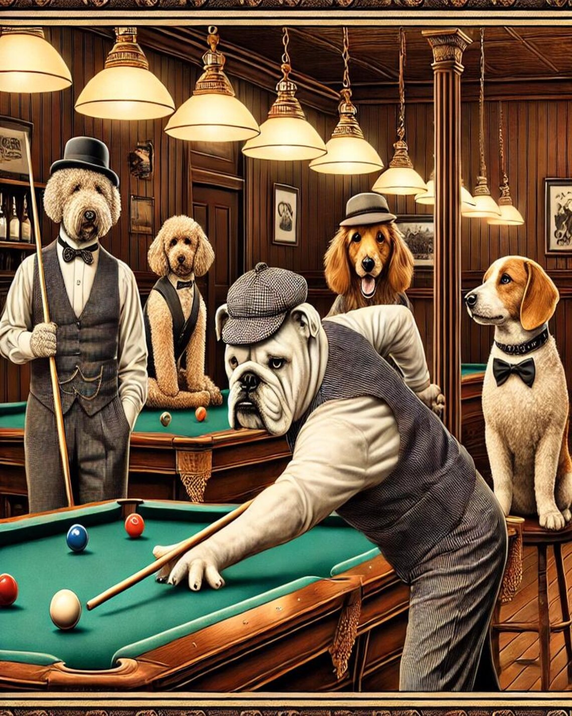 Vintage Dogs Playing Billiards Digital Art Classic Canine Pool Hall ...