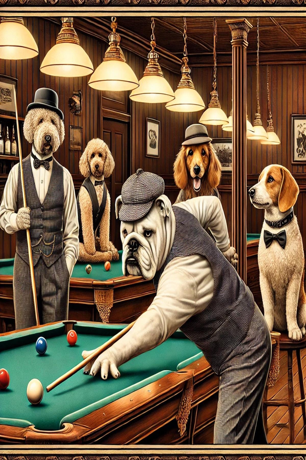 Vintage Dogs Playing Billiards Digital Art Classic Canine Pool Hall ...