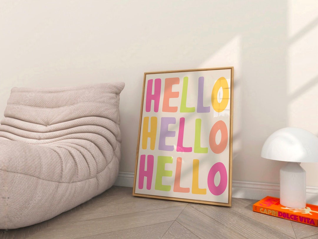 Hello Poster, Unframed Art, Hi Poster, Bright Colour Art, Typography ...