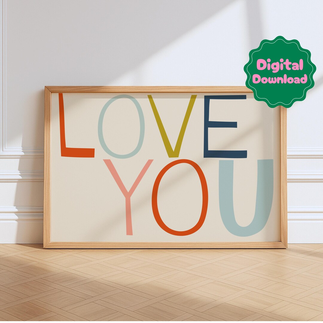 Love You Print, Digital Download, Bold Kitchen Posters, Trendy Bright ...