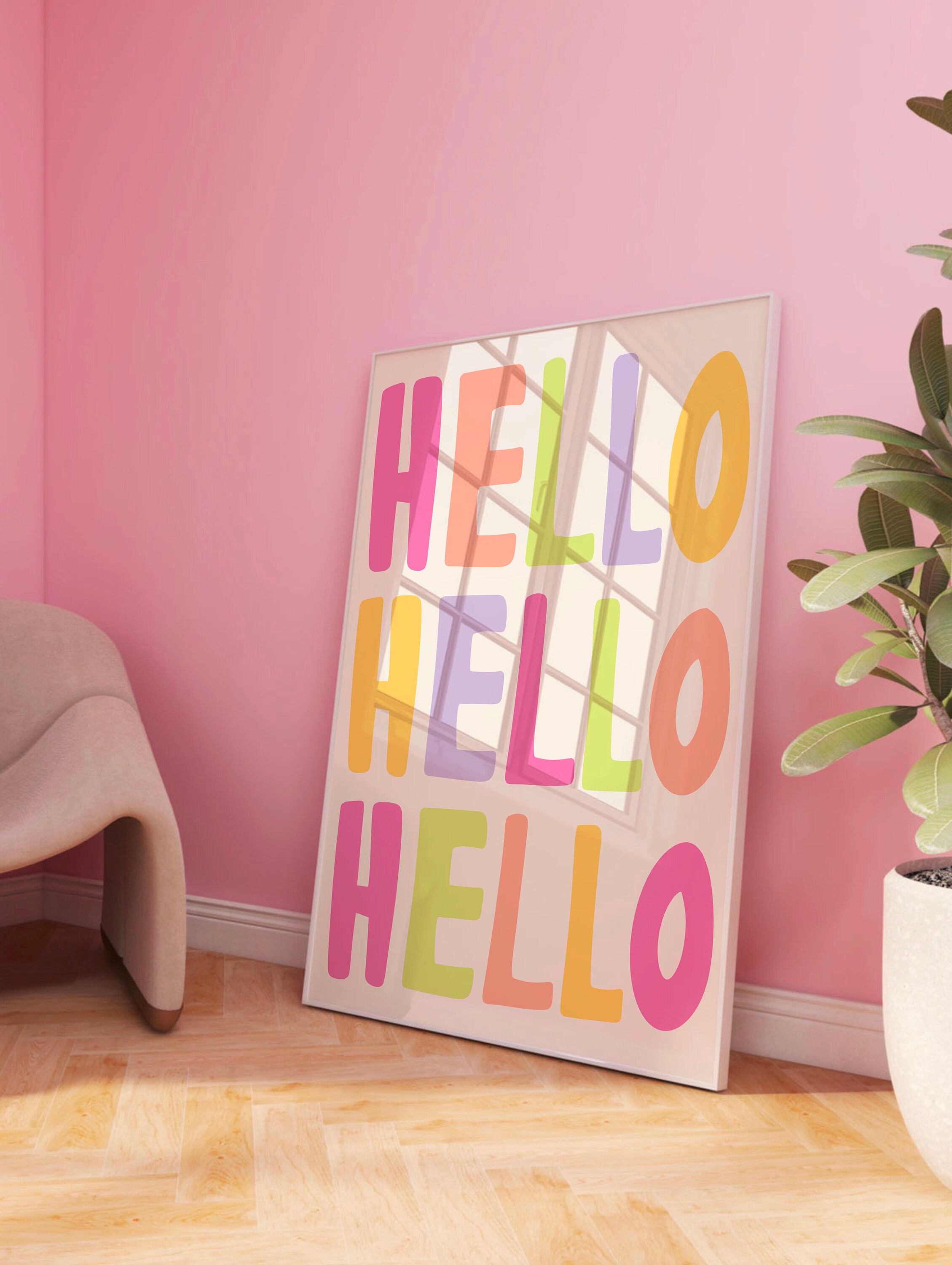 Hello Poster, Unframed Art, Hi Poster, Bright Colour Art, Typography ...