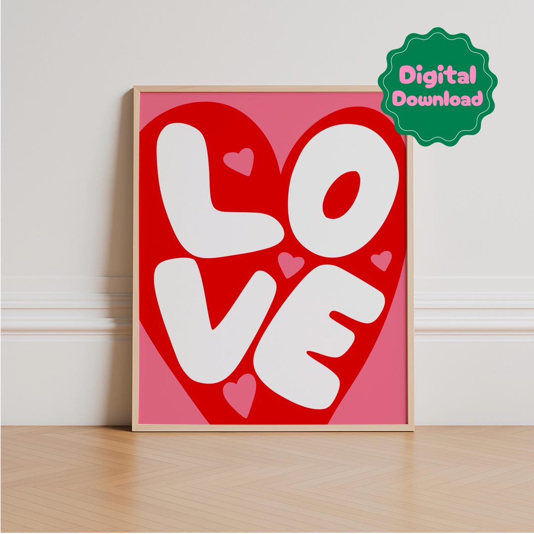 Love Hearts Print, Digital Download, Typography Poster, Trendy Quirky ...
