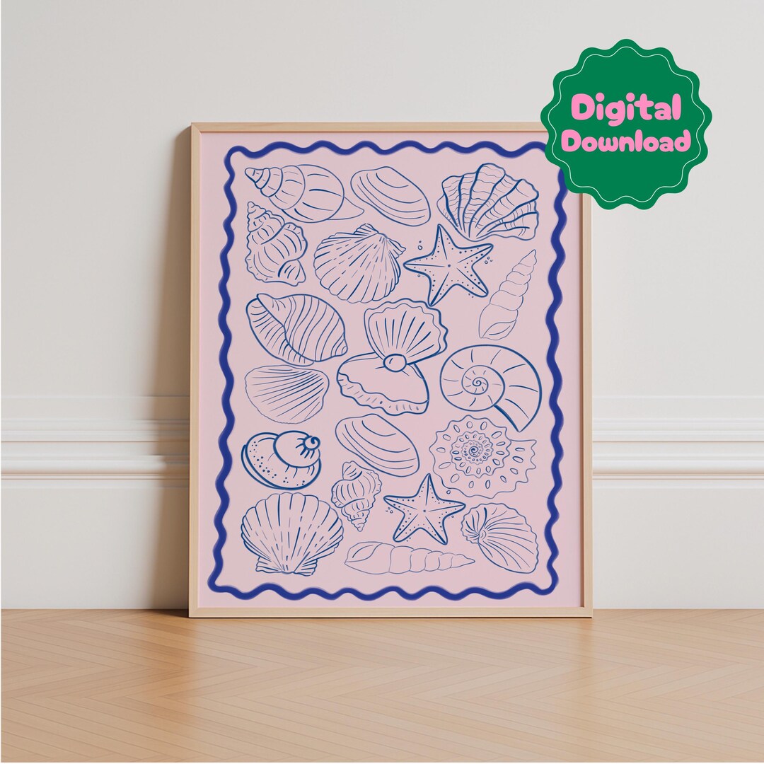 Sea Shells Sumer Print, Digital Download, Beach Wall Mural, Wall Art ...