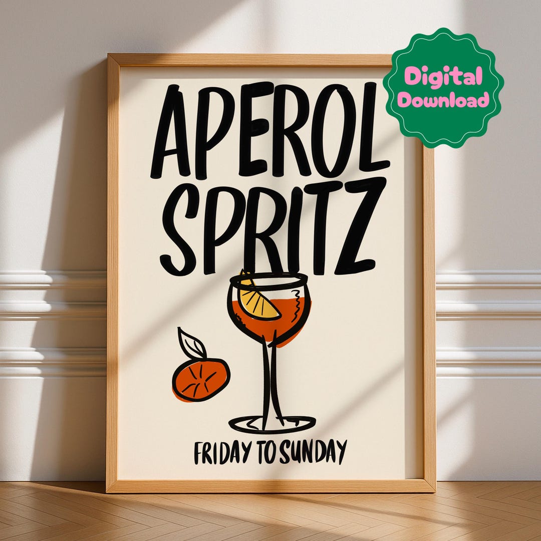 Aperol Spritz Print, Digital Download, Bold Kitchen Posters, Trendy ...