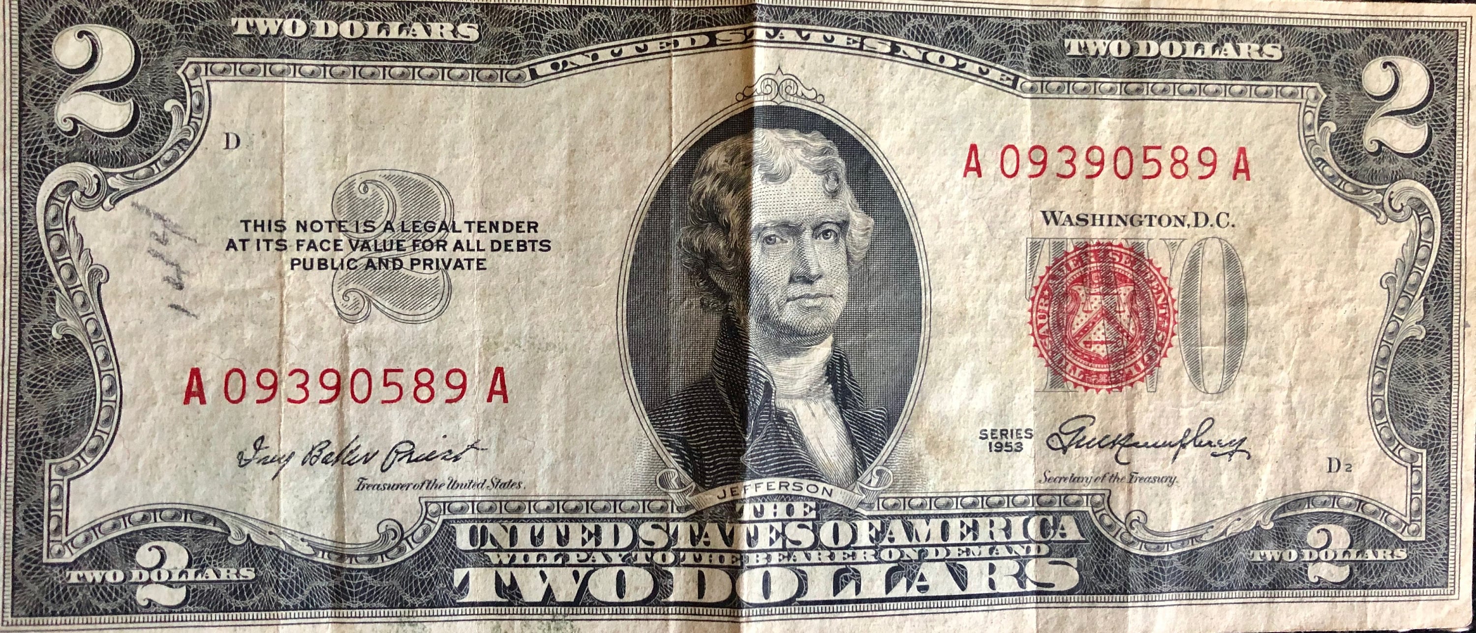 Red Seal Two Dollar Bill - Etsy