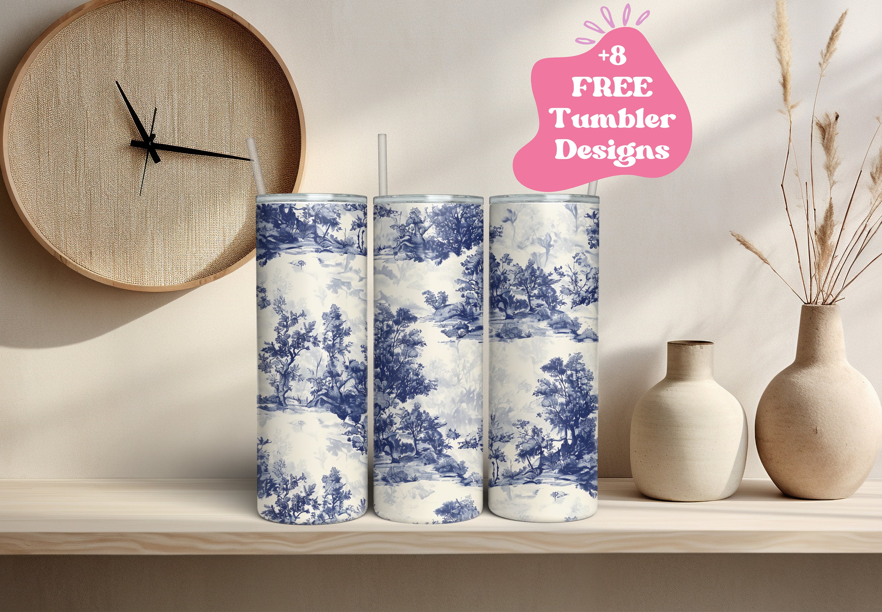 Blue Toile Tumbler Wrap | French Toile Tumbler PNG Wrap | Coquette ...