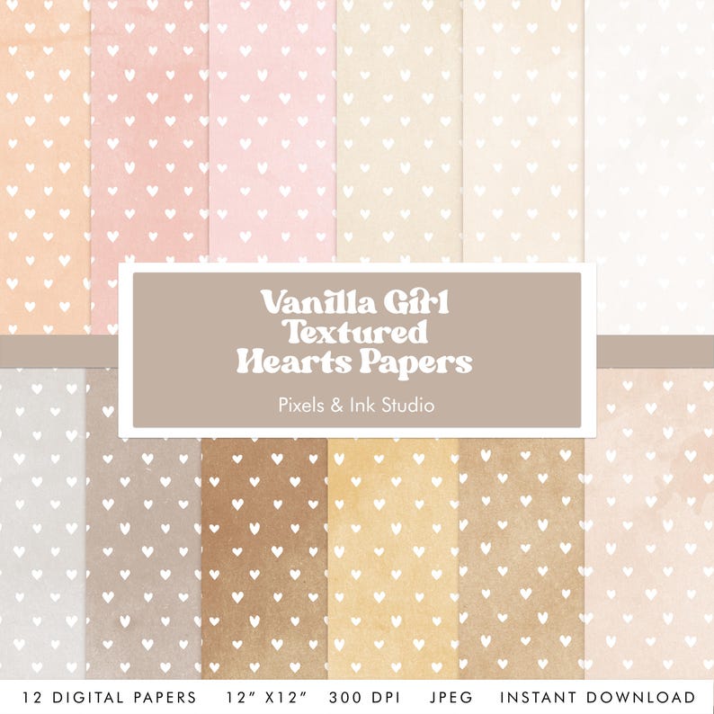 Vanilla Girl Hearts Digital Paper - Neutral Hearts Digital Scrapbook ...