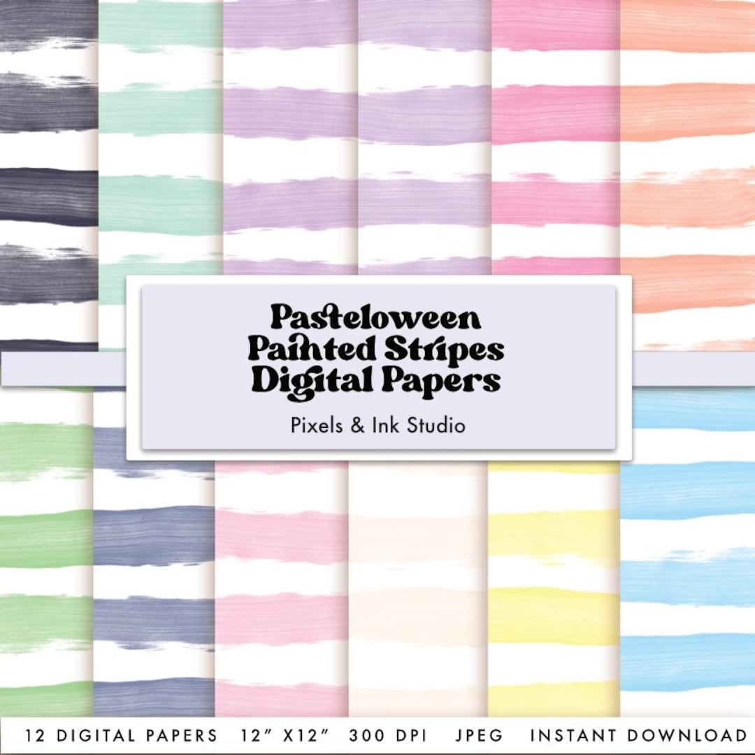 Pasteloween Stripes Digital Paper - Cute Spooky Night Painted Textured ...