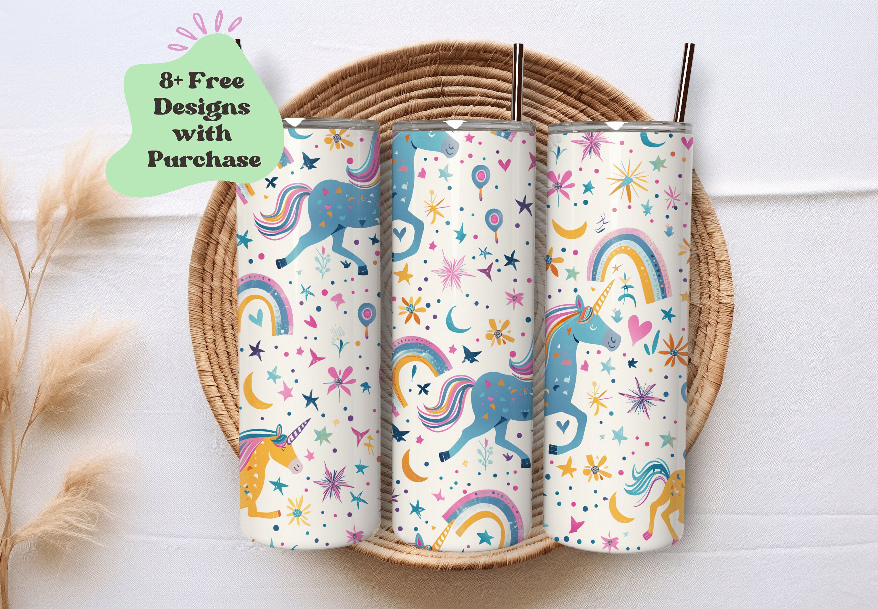 Doodle Unicorns Tumbler Wrap Cute Tumbler Wrap Unicorn and Rainbow ...