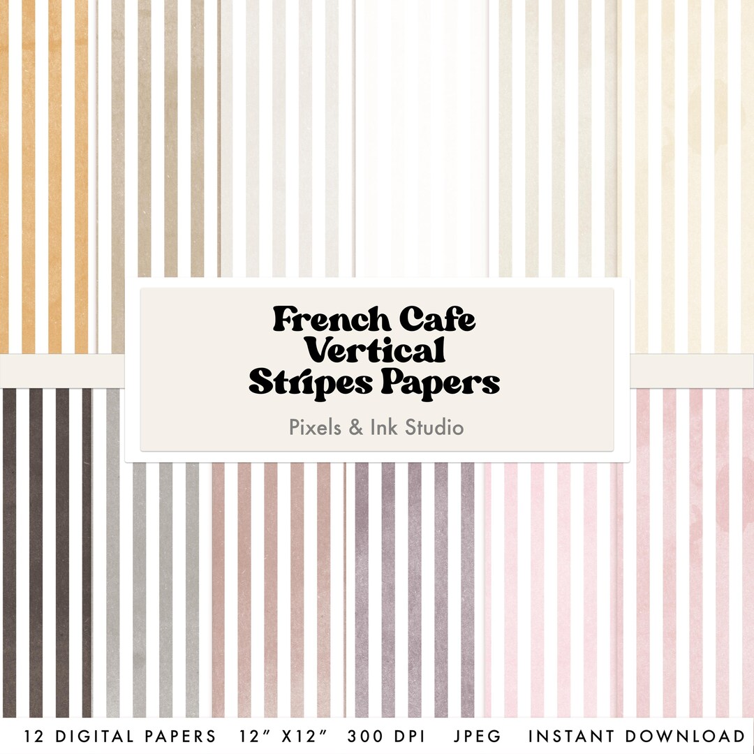 French Cafe Vertical Stripes Digital Paper - Skinny Stripes Digital ...
