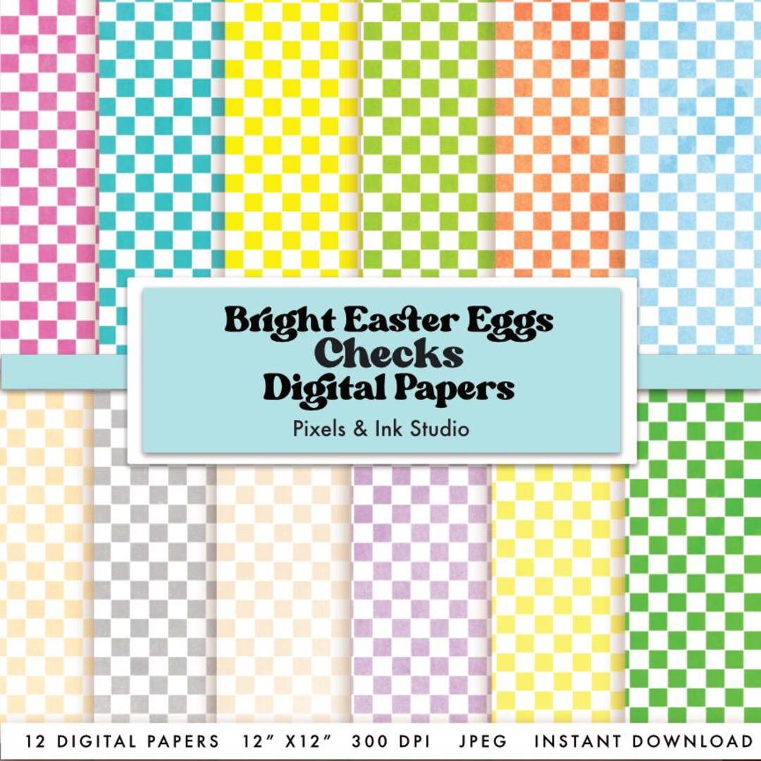 Bright Easter Checks Digital Paper - Spring Checkered Digital Scrapbook ...