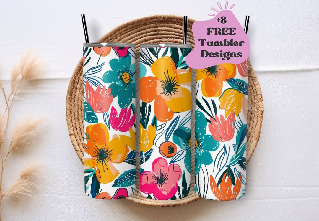 Bright Floral Doodle Tumbler Wrap | Spring Tumbler PNG Wrap | Spring ...