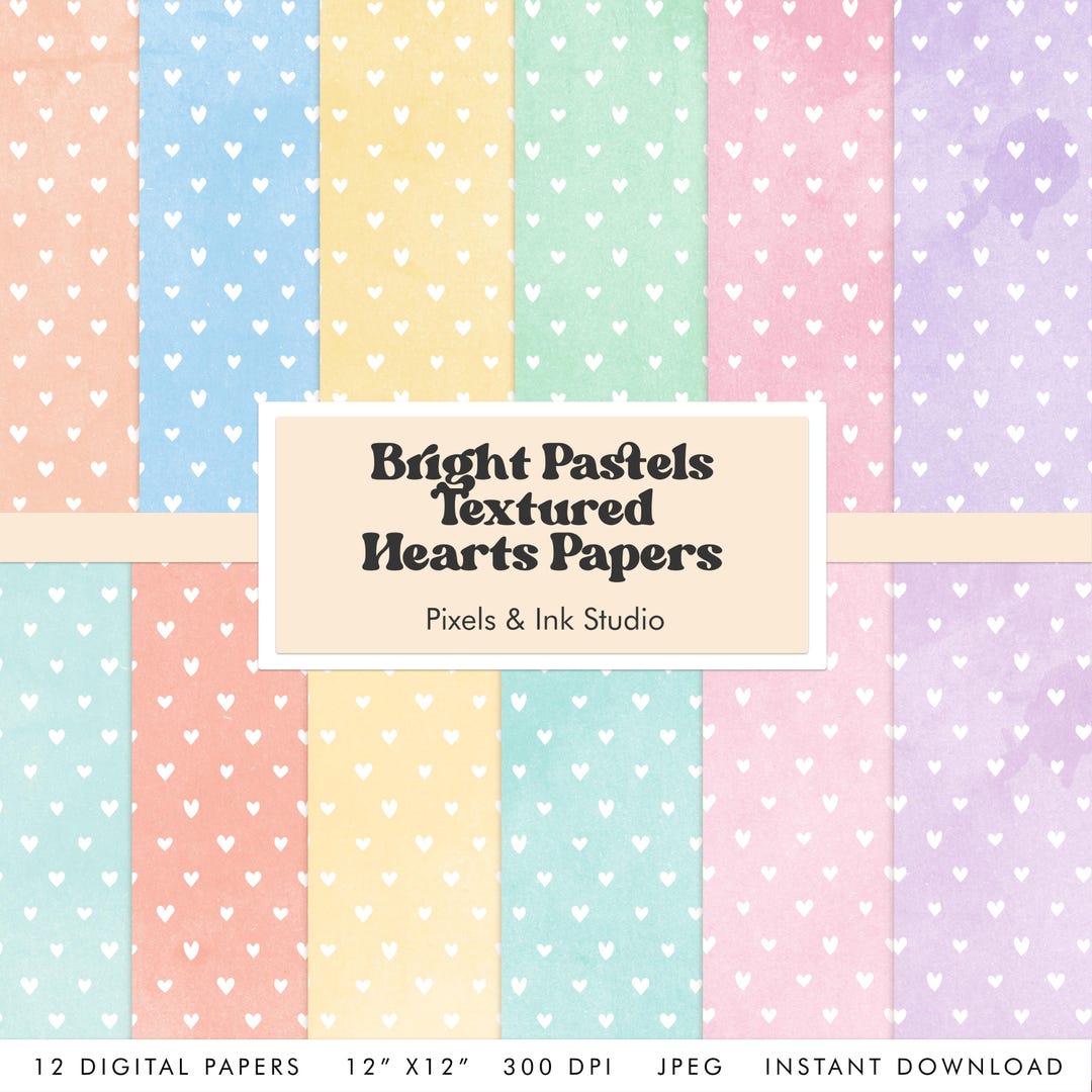 Pastel Hearts Digital Paper - Hearts Digital Scrapbook Paper - Pastel ...