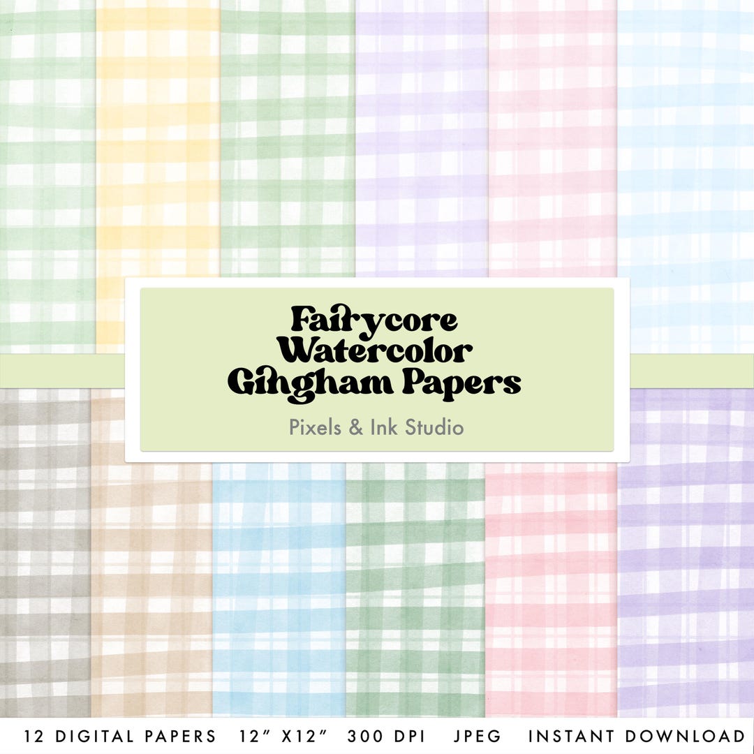 Fairycore Aesthetic Gingham Digital Paper - Watercolor Digital ...