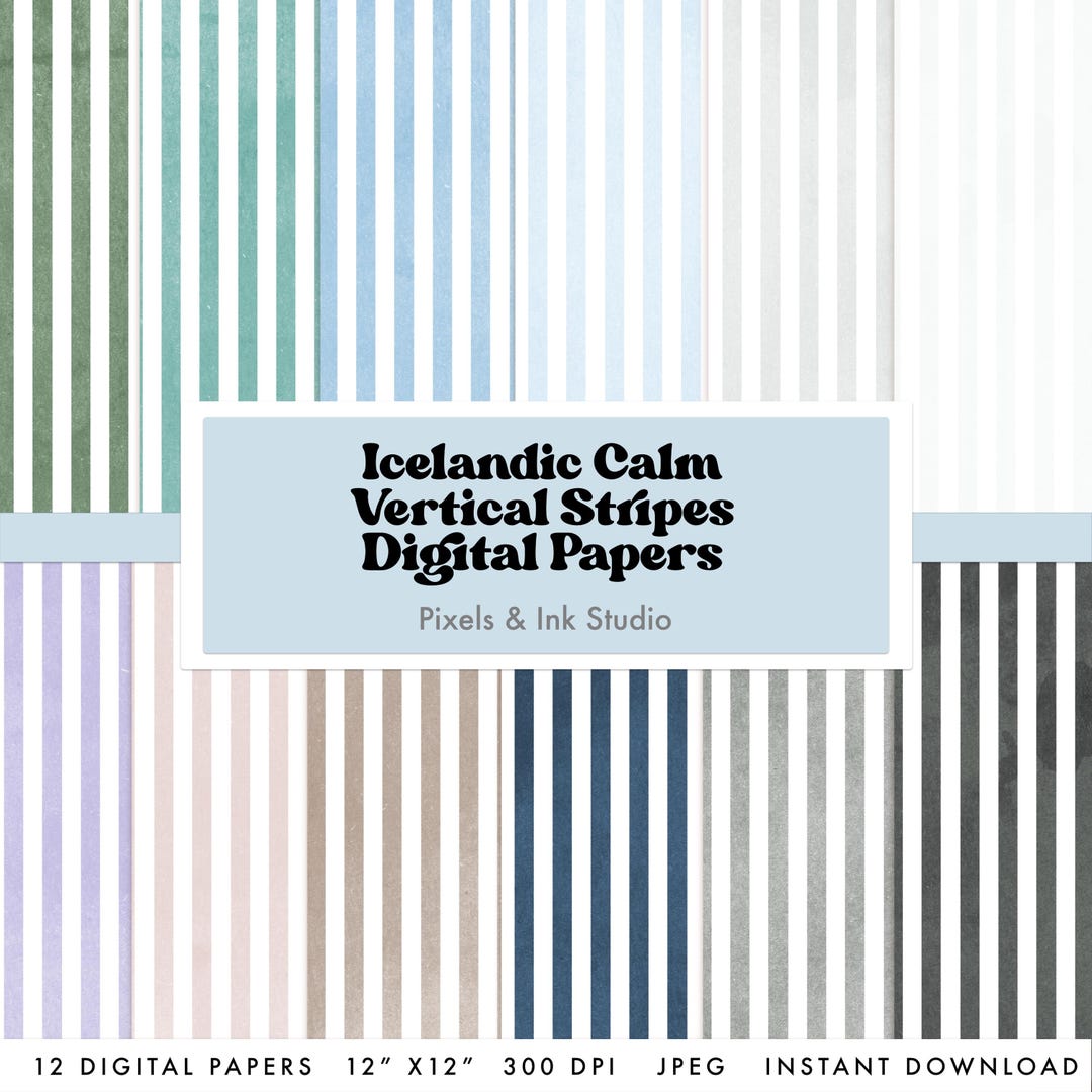Icelandic Calm Vertical Stripes Digital Paper - Skinny Stripes Digital ...