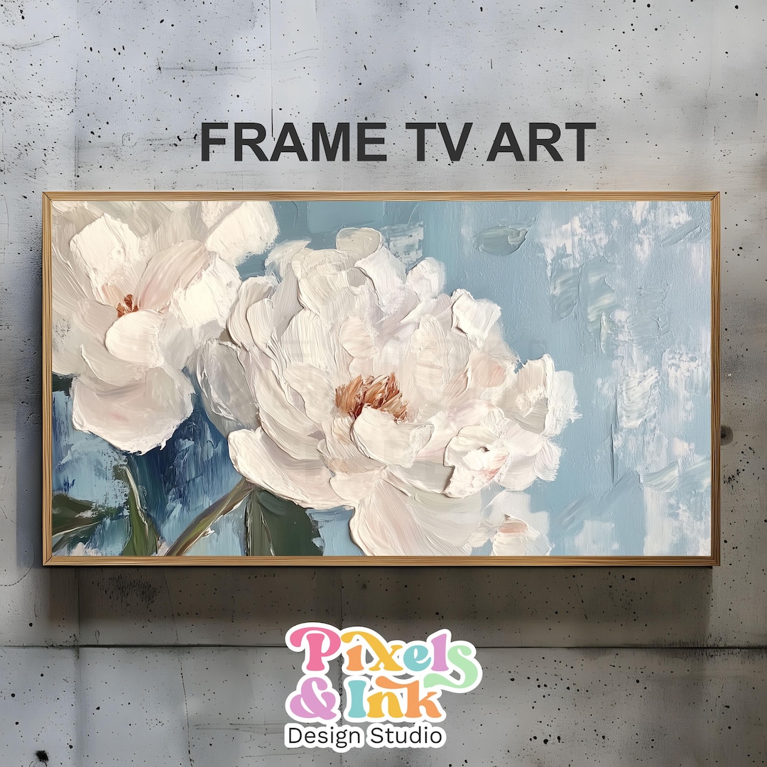 Vintage Floral TV Art | White Peonies TV Art | Frame TV Art | White ...