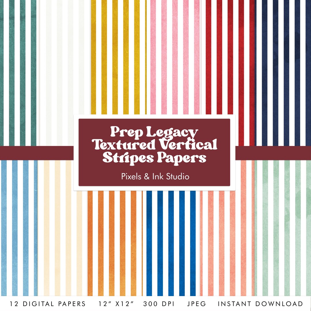 Preppy Vertical Stripes Digital Paper - Striped Digital Scrapbook Paper ...